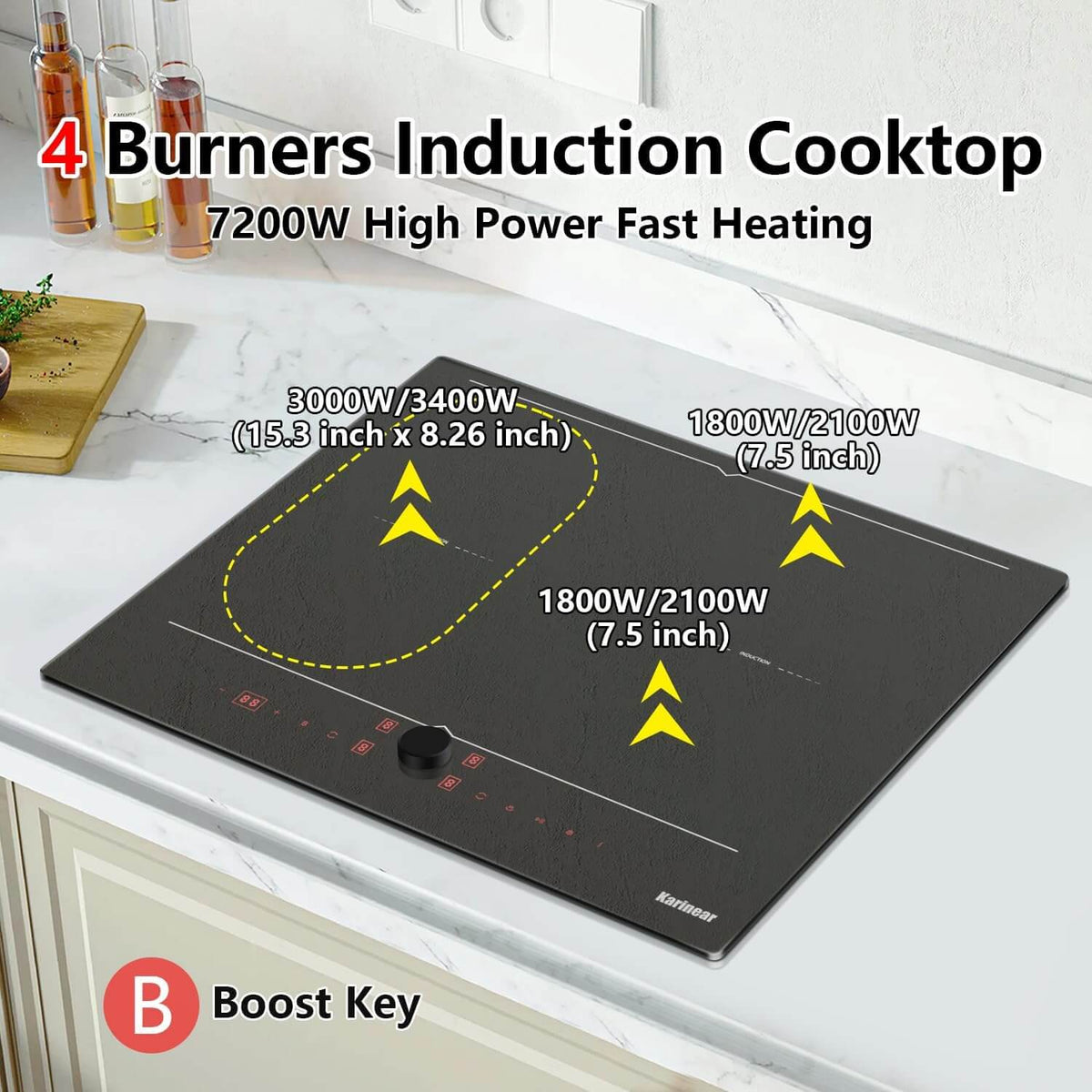 Karinear 24 Inch 4 Burner Magnetic Knob Control Induction Cooktop