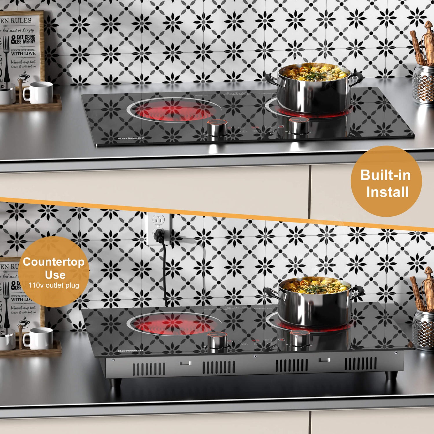 Karinear 24 Inch 2 Burner Electric Hot Plate With Knob Control & Senso