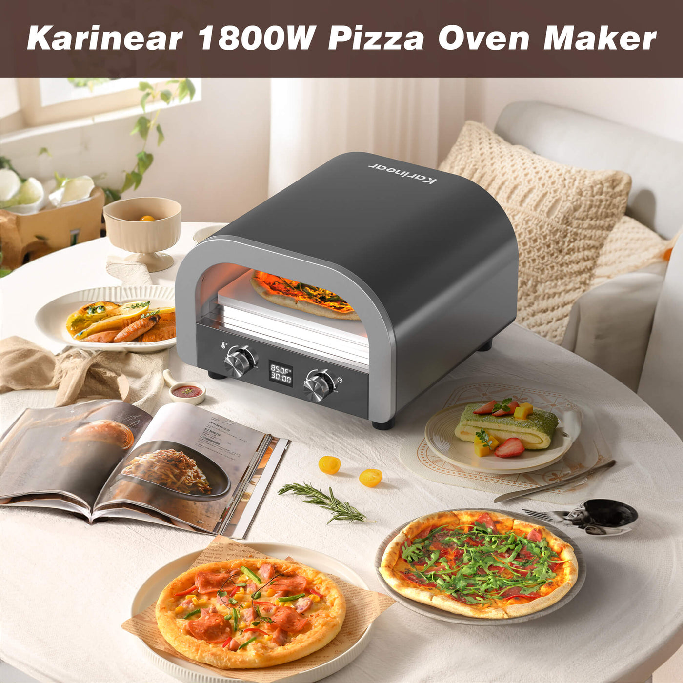 Karinear Electric Pizza Oven Indoor - 13 Inch electric Pizza Maker