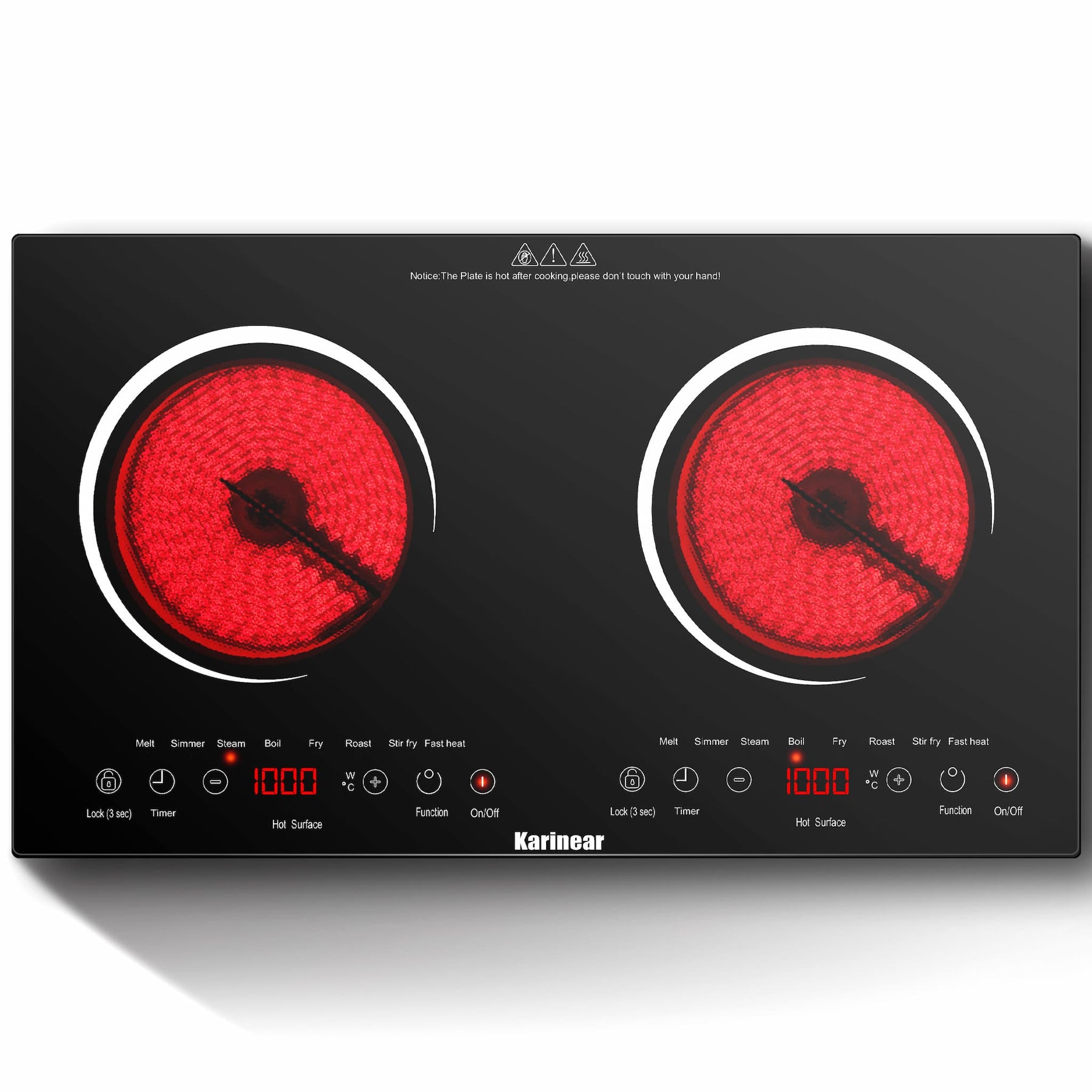 Karinear 24 Inch 2 Burners Electric Ceramic Cooktop-Sensor Touch Control