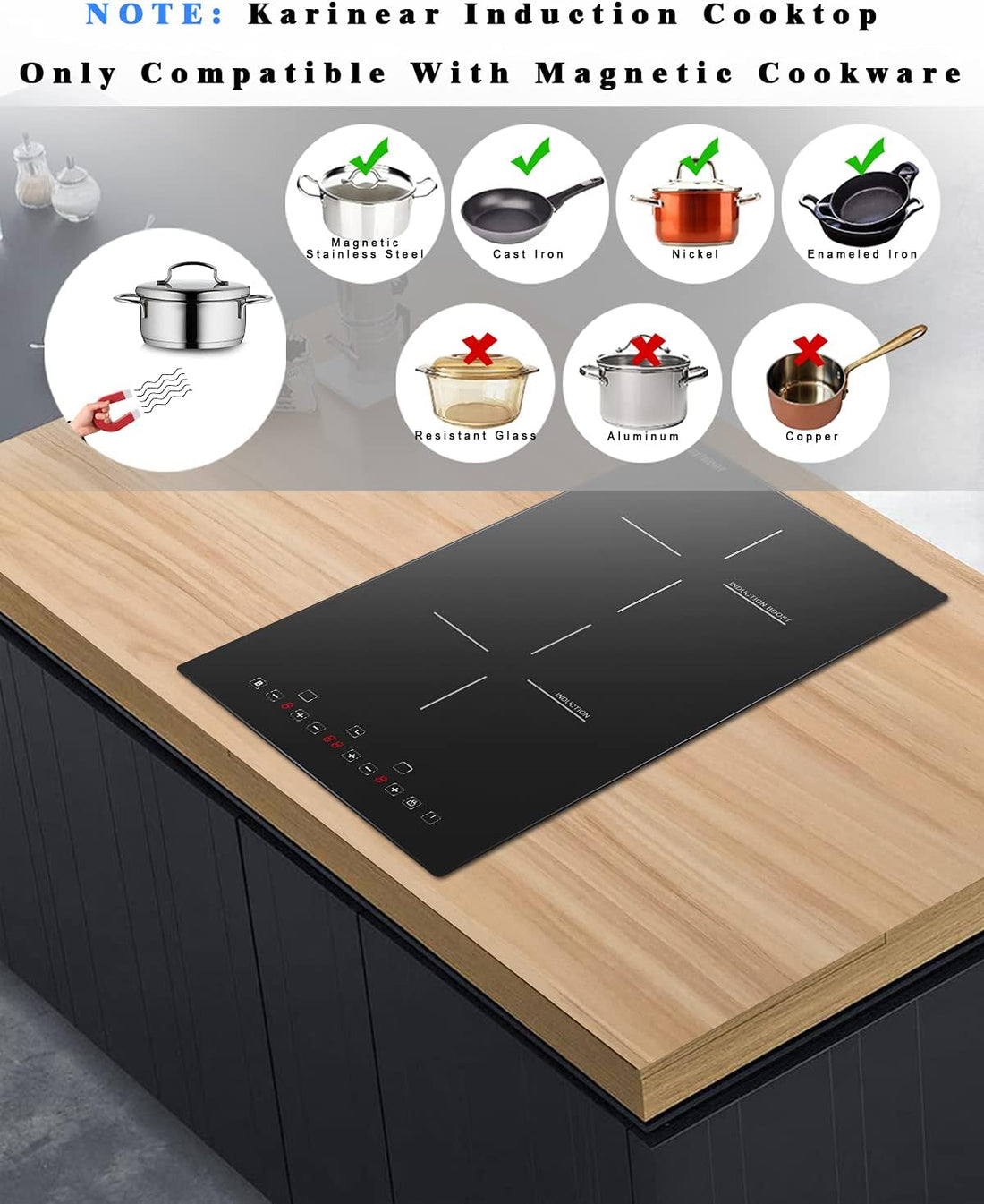 Karinear 12 Inch 2 Burner Drop In Induction Cooktop