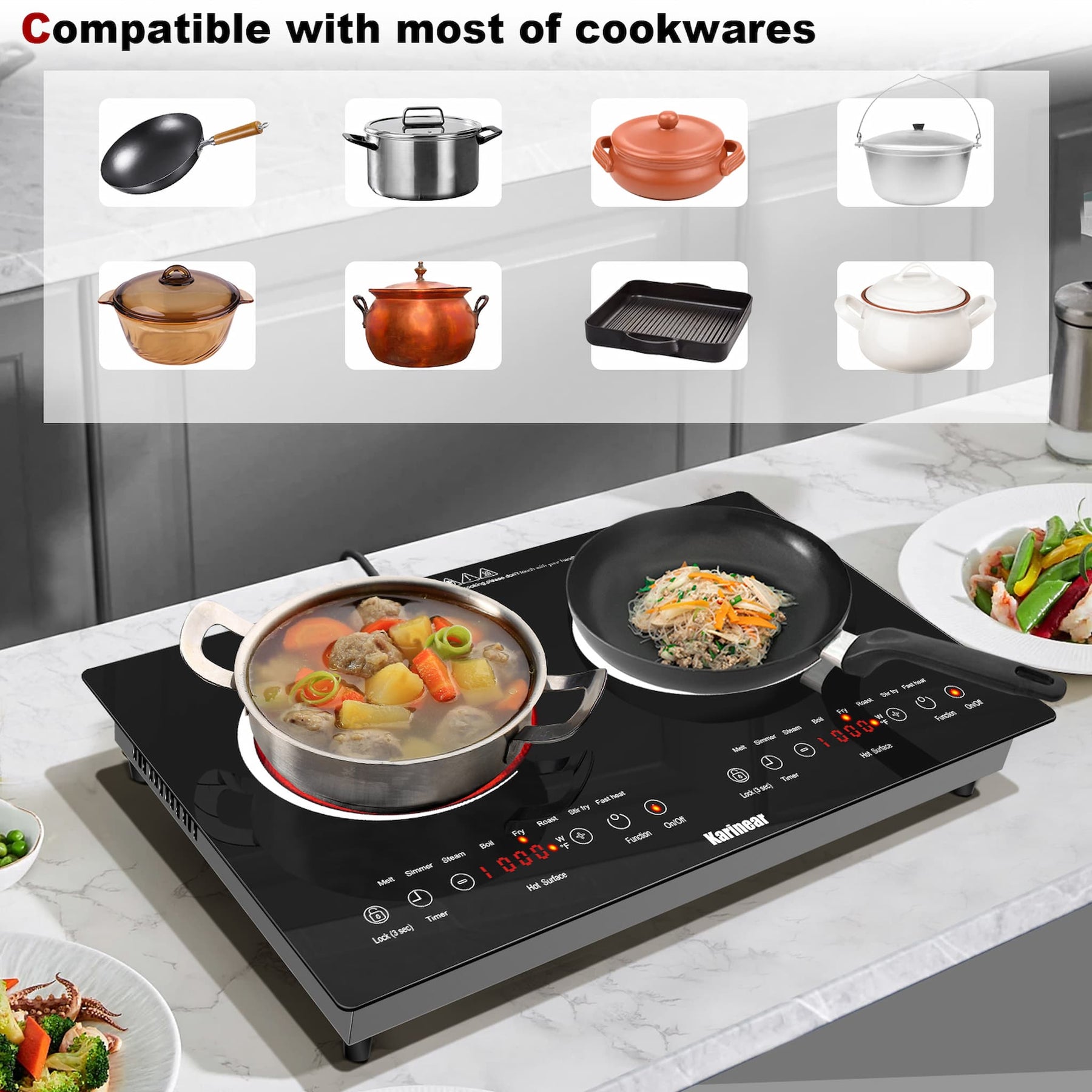 Karinear 24 Inch 2 Burners Electric Ceramic Cooktop-Sensor Touch Control