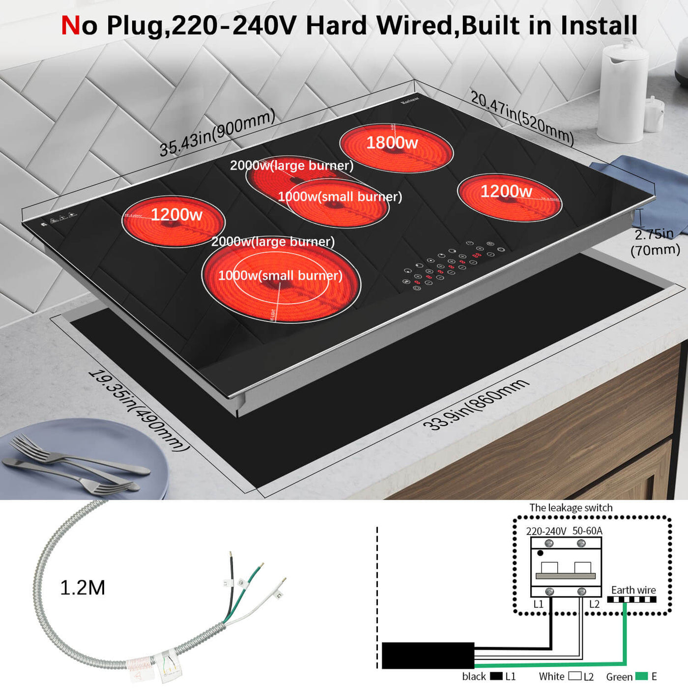 36 Inch 5 Burner Built in Electric Cooktop | Karinear