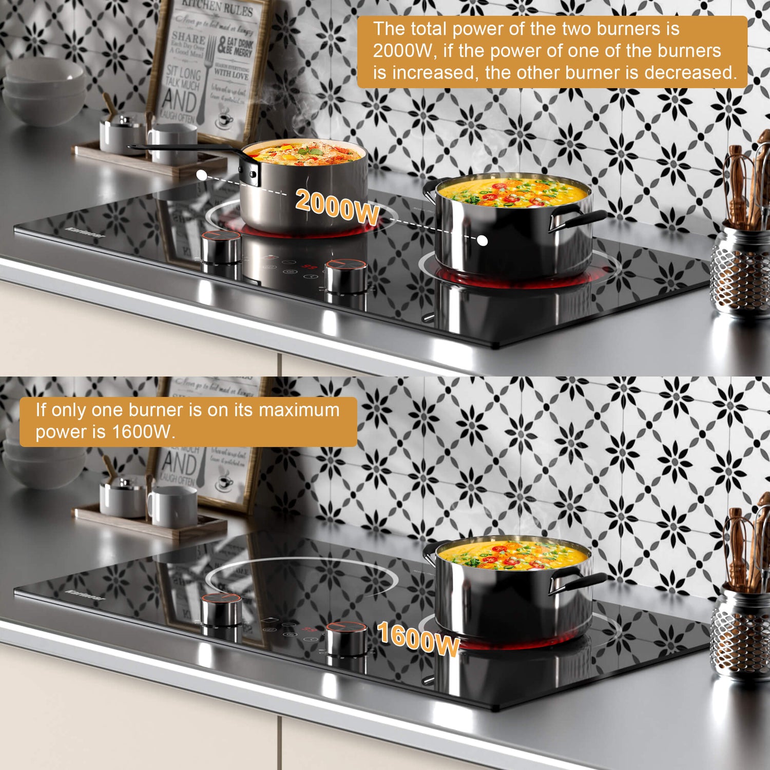 Karinear 24 Inch 2 Burner Electric Hot Plate With Knob Control & Senso