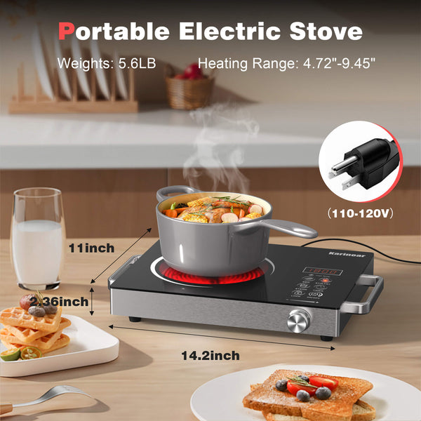 Karinear Single Burner Portable Electric Cooktop With Handle