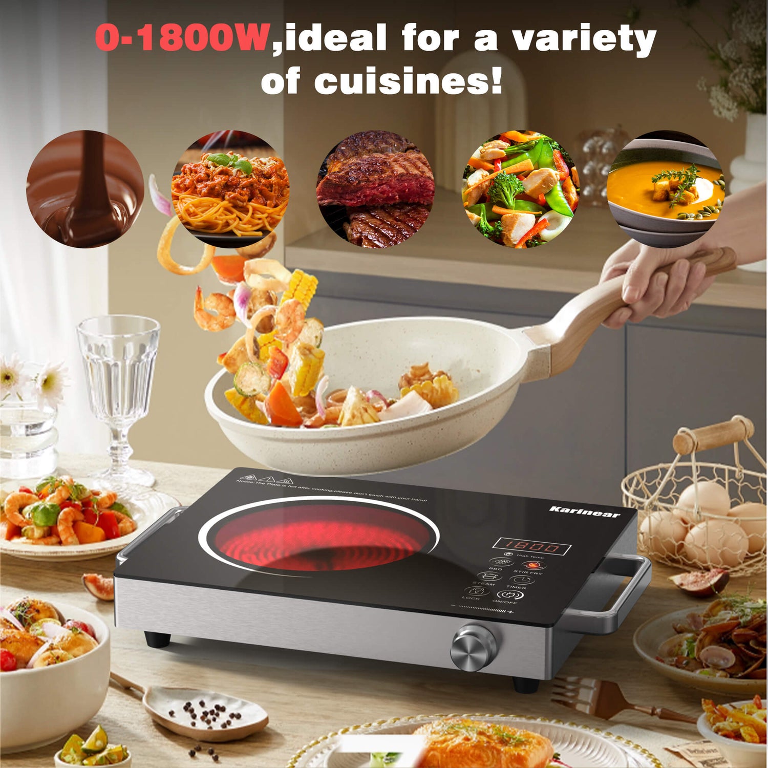 Karinear Single Burner Portable Electric Cooktop With Handle