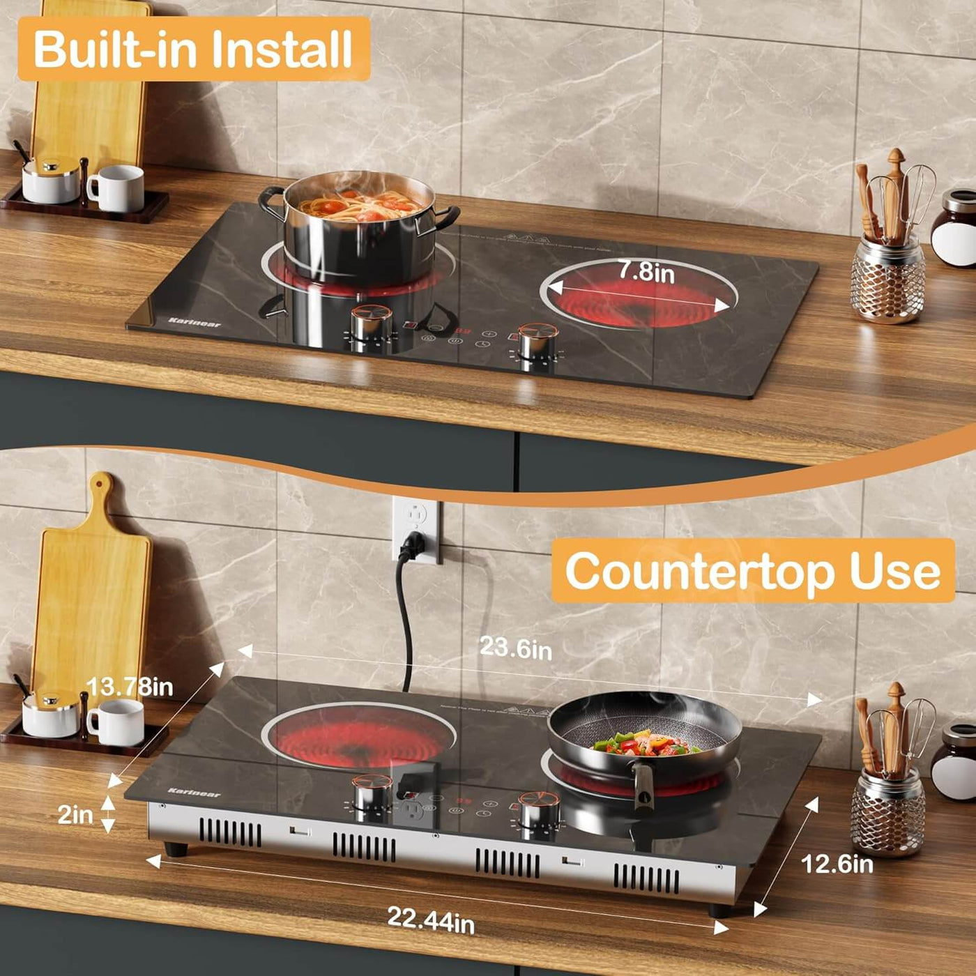 Karinear 24 Inch 2 Burner Electric Hot Plate With Knob Control & Senso