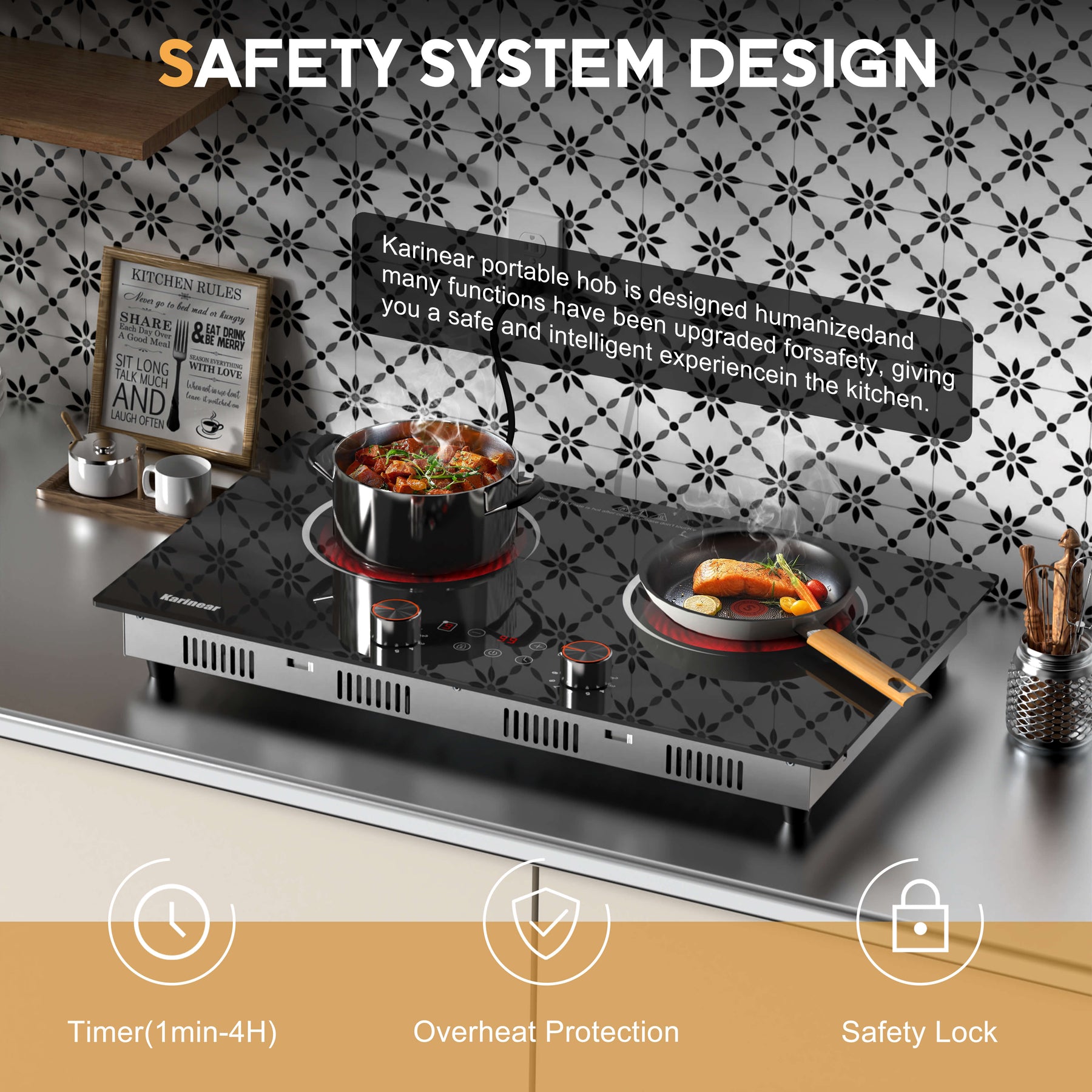 Karinear 24 Inch 2 Burner Electric Hot Plate With Knob Control & Senso