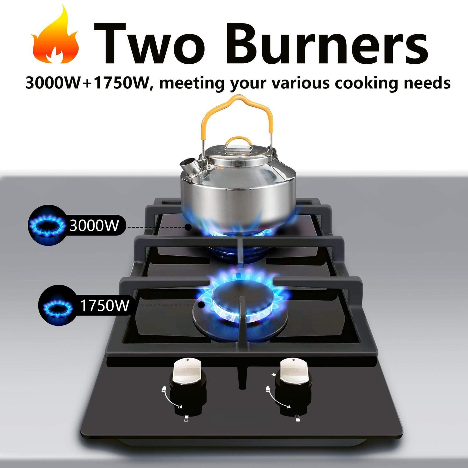 karinear 12 Inch 2 Burner Built-in LPG/NG Tempered Glass Gas Cooktop