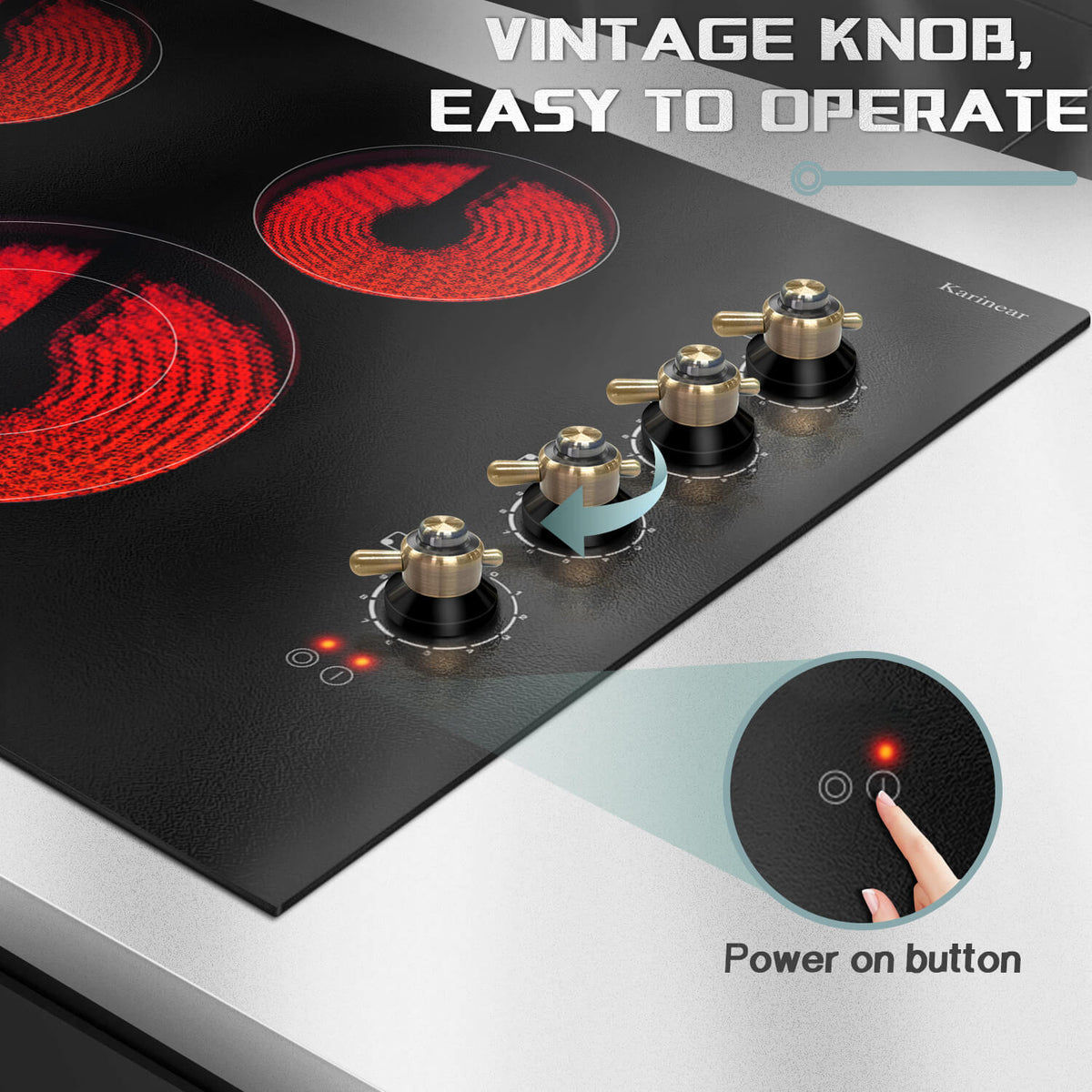 Karinear 30 Inch 4 Burner Electric Cooktop With Knob Control 6700W