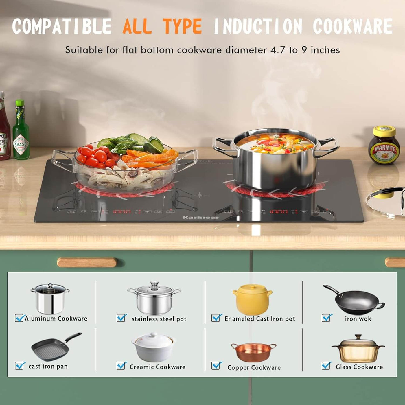 Karinear 24 Inch 2 Burner Portable Electric Stove - Sensor Touch Control