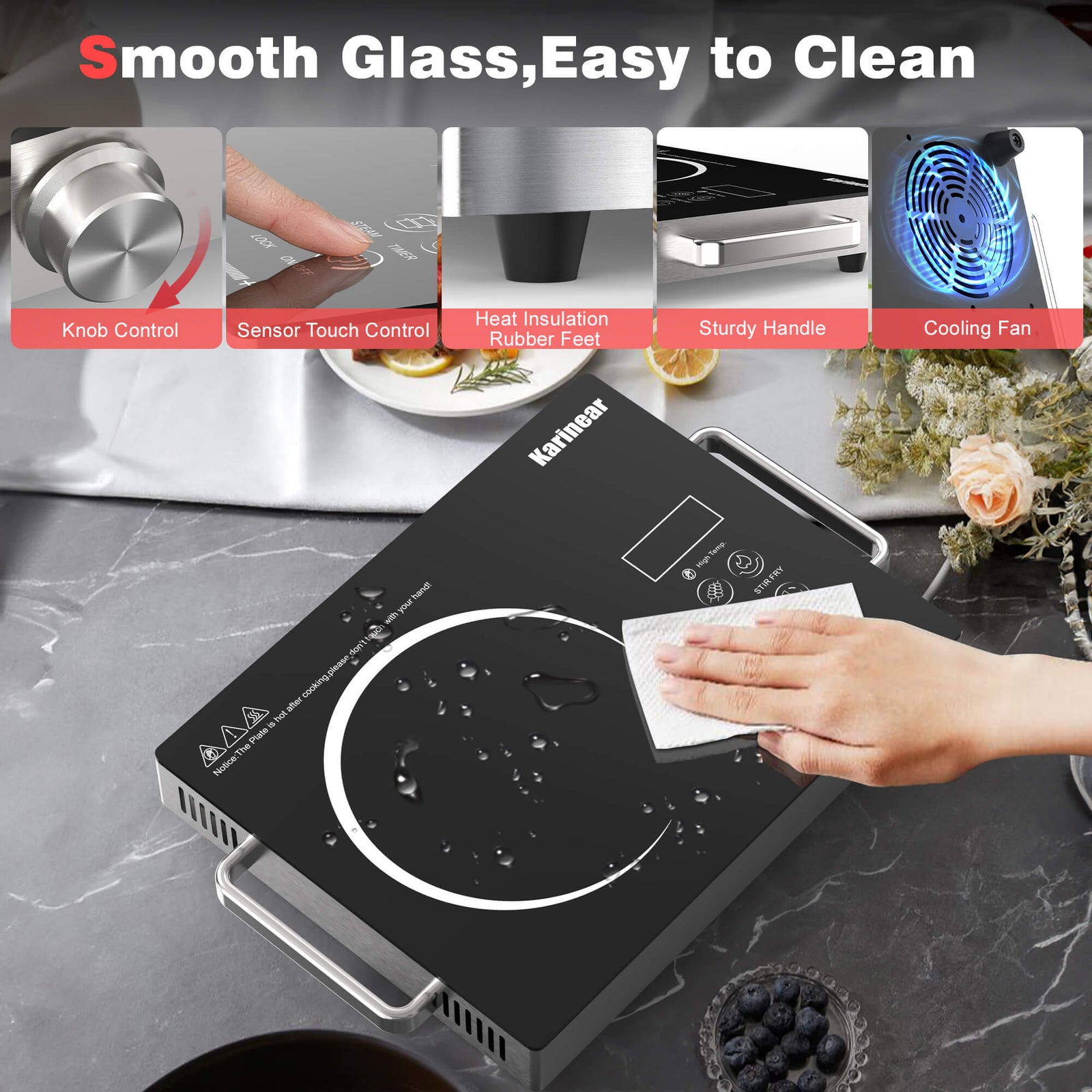 Karinear Single Burner Portable Electric Cooktop With Handle
